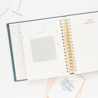 Baby Milestone Book, Cream and Black Pindot | Sugar Paper